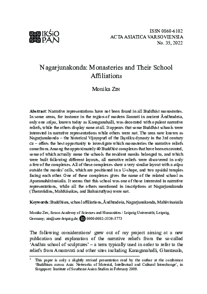 (PDF) Zin M., 'Nagarjunakonda: Monasteries and Their School ...