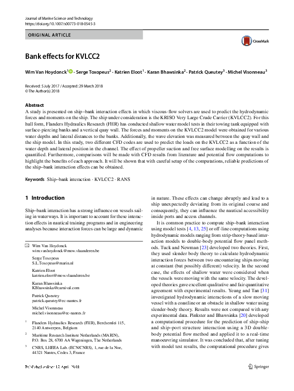 (PDF) Bank effects for KVLCC2 | Michel Visonneau - Academia.edu