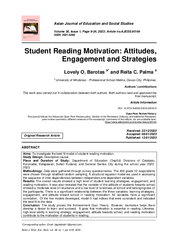 (PDF) Student Reading Motivation: Attitudes, Engagement and Strategies