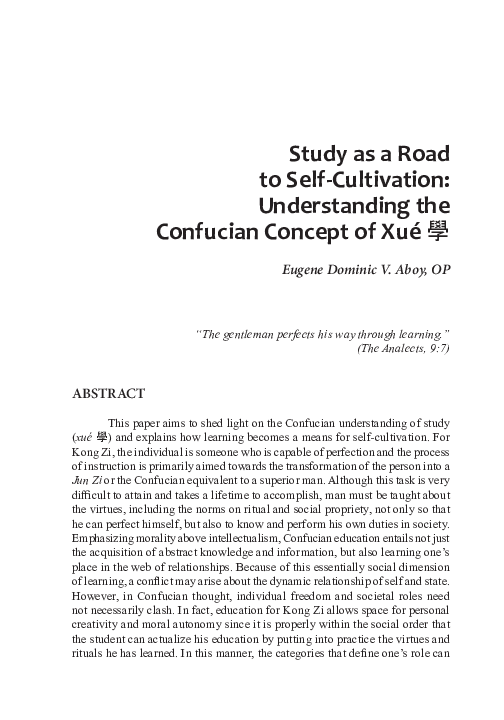 (PDF) Study as a Road to Self-Cultivation: Understanding the Confucian ...