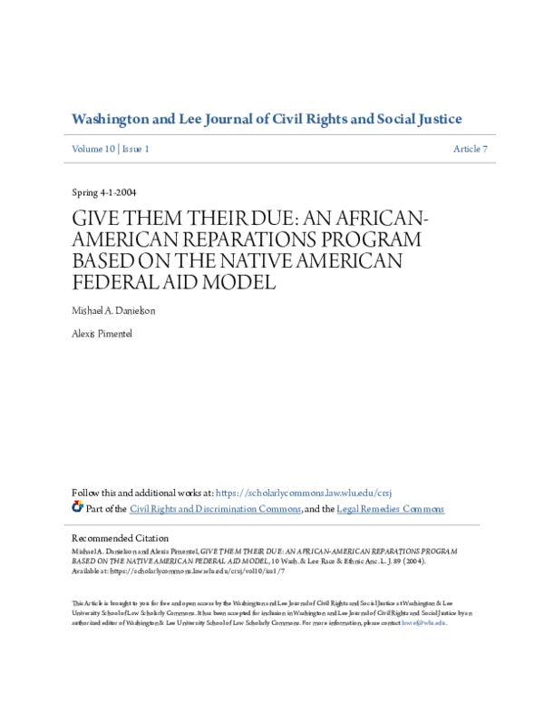 (PDF) Give Them Their Due: An African-American Reparations Program ...