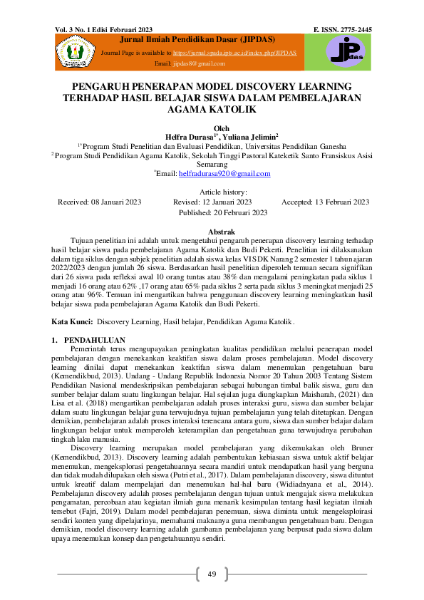 (PDF) Pengaruh Penerapan Model Discovery Learning Terhadap Hasil Belajar Siswa Dalam ...