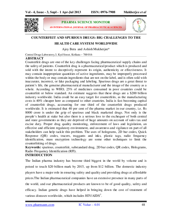 (PDF) Counterfeit and Spurious Drugs: Big Challenges to the Health Care ...