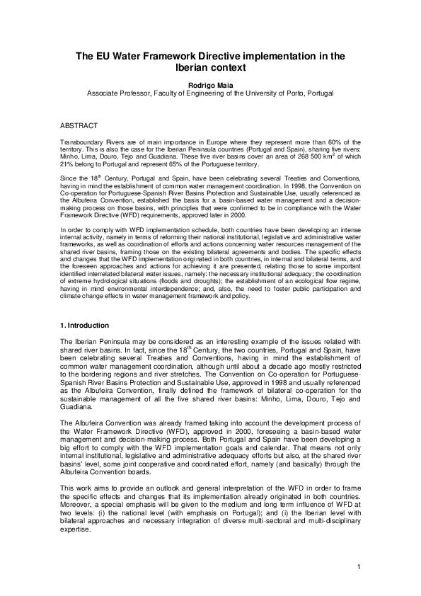 (PDF) The EU Water Framework Directive implementation in the Iberian ...