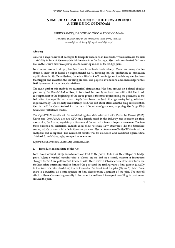 (PDF) Numerical simulation of the flow around a pier using OpenFOAM