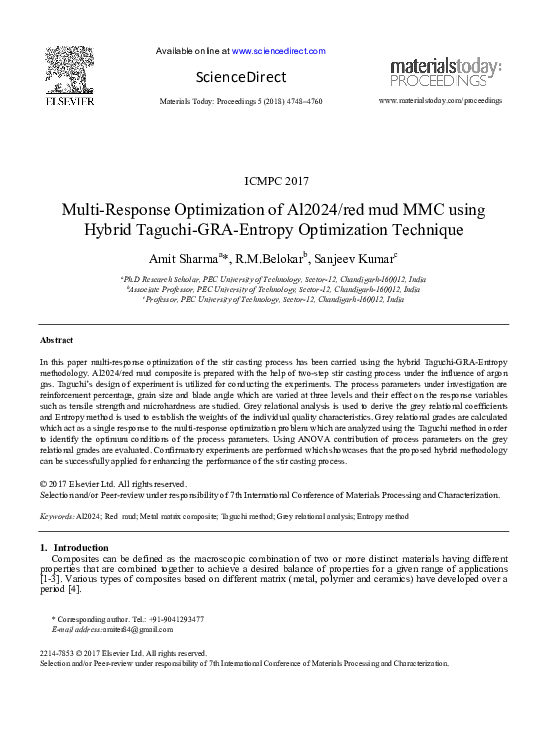 (PDF) Multi-Response Optimization of Al2024/red mud MMC using Hybrid Taguchi-GRA-Entropy ...