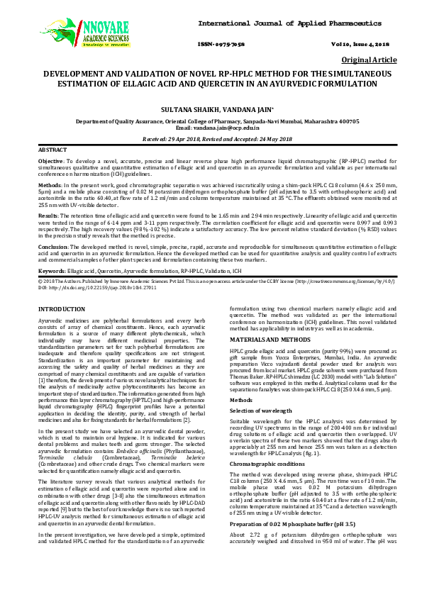 Pdf Development And Validation Of Novel Rp Hplc Method For The Simultaneous Estimation Of