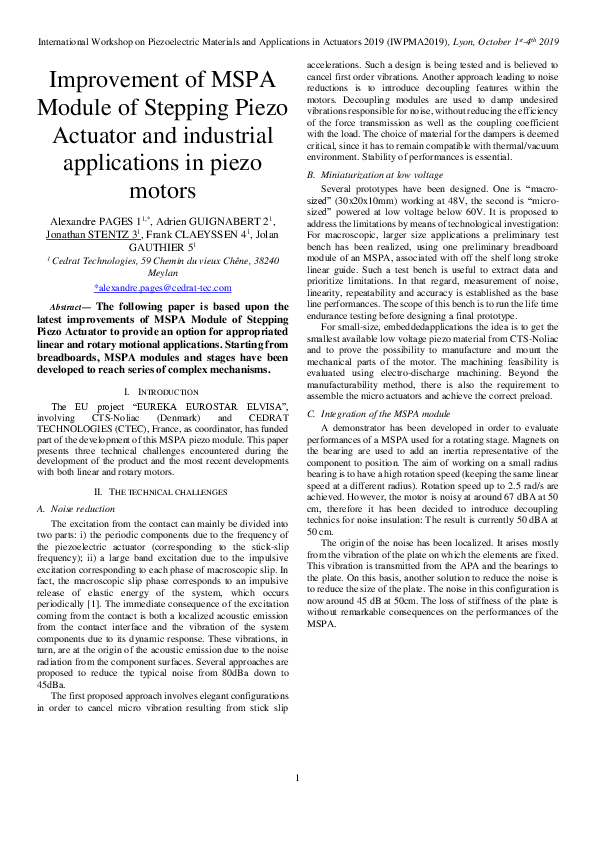 (PDF) Improvement of MSPA: Module of Stepping Piezo Actuator