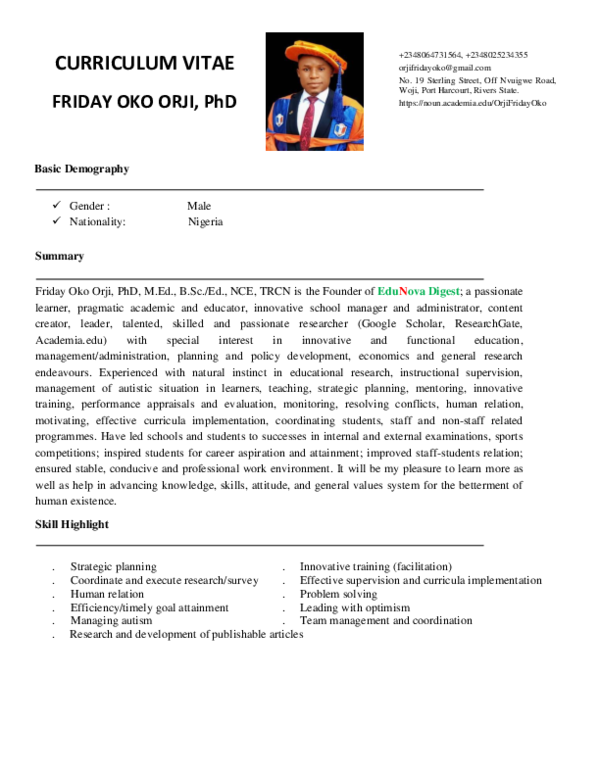 (PDF) Structure and Development of Curriculum Vitae (CV) or Resume
