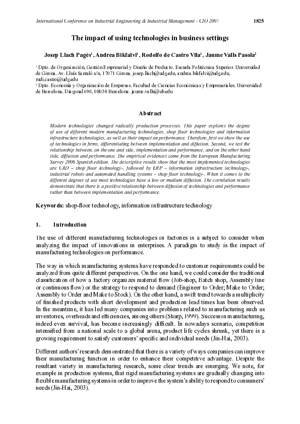 (PDF) The impact of using technologies in business settings