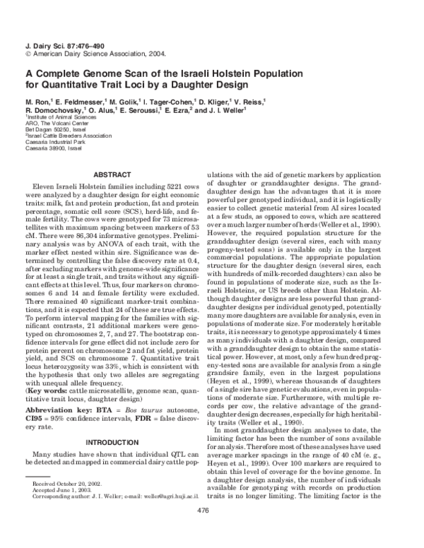 (PDF) A Complete Genome Scan of the Israeli Holstein Population for ...
