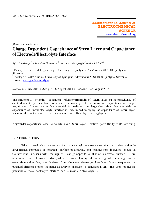 (PDF) Charge Dependent Capacitance of Stern Layer and Capacitance of Electrode/Electrolyte Interface