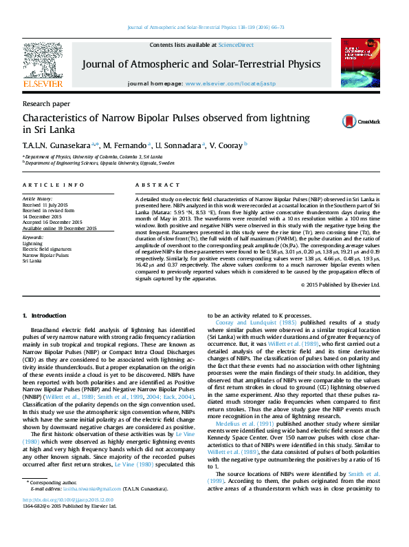 (PDF) Characteristics of narrow bipolar pulses observed in Malaysia