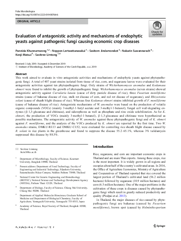 (PDF) Evaluation of antagonistic activity and mechanisms of endophytic yeasts against pathogenic ...