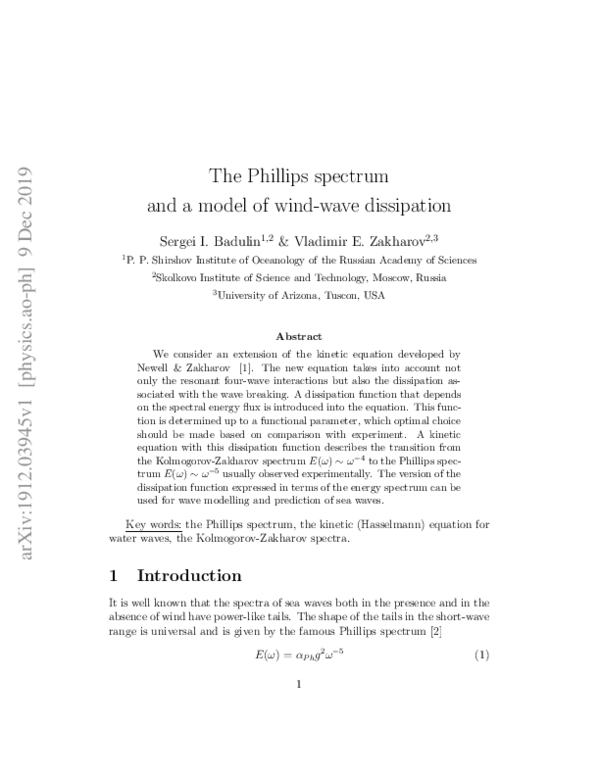 (PDF) The Phillips spectrum and a model of wind-wave dissipation