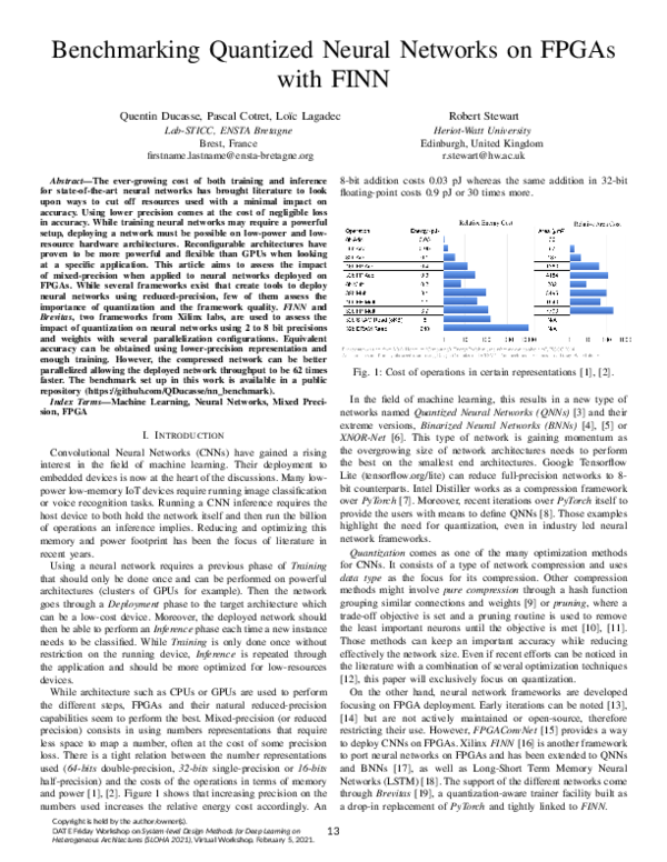 (PDF) Benchmarking Quantized Neural Networks on FPGAs with FINN