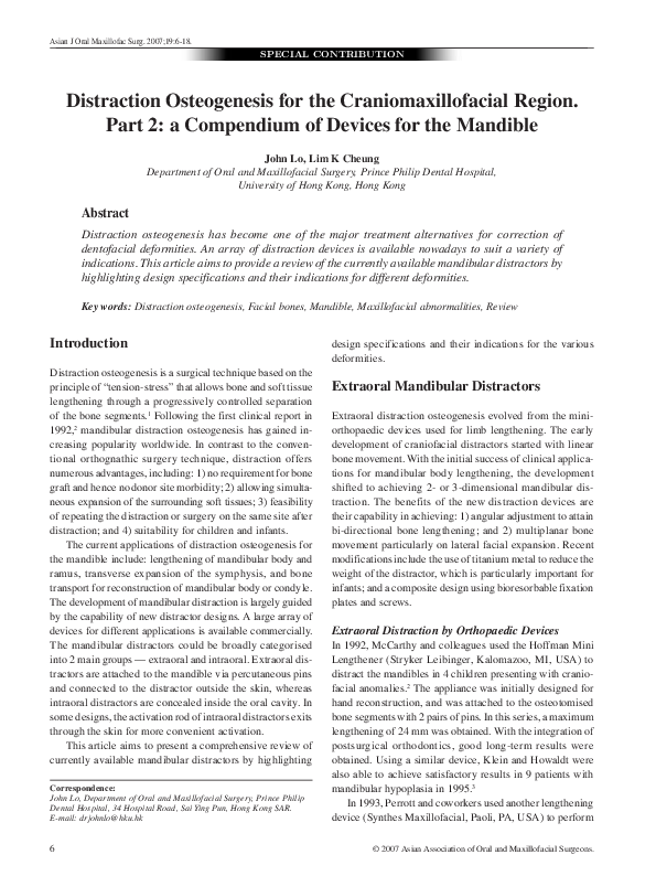 (PDF) Distraction Osteogenesis for the Craniomaxillofacial Region. Part ...