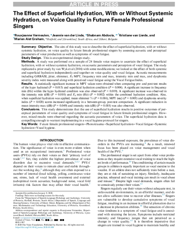(PDF) The Effect of Superficial Hydration, With or Without Systemic ...