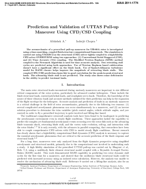 (PDF) Prediction and Validation of UTTAS Pull-up Maneuver Using CFD/CSD Coupling | Abhishek ...