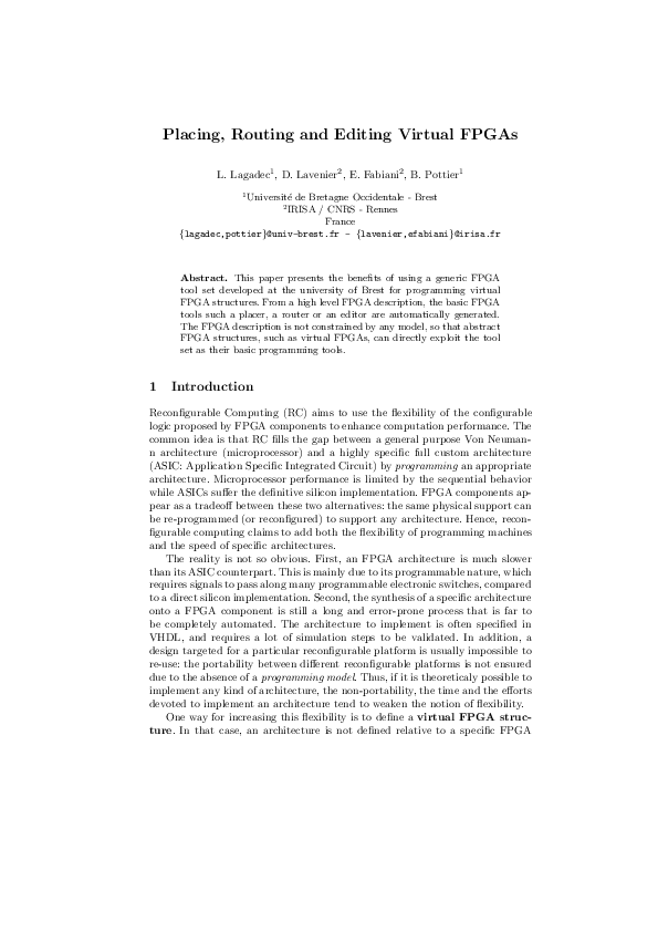 (PDF) Placing, Routing, and Editing Virtual FPGAs