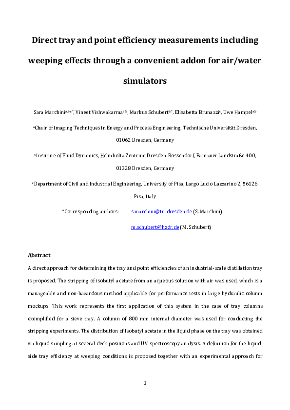 (PDF) Direct Tray and Point Efficiency Measurements Including Weeping ...