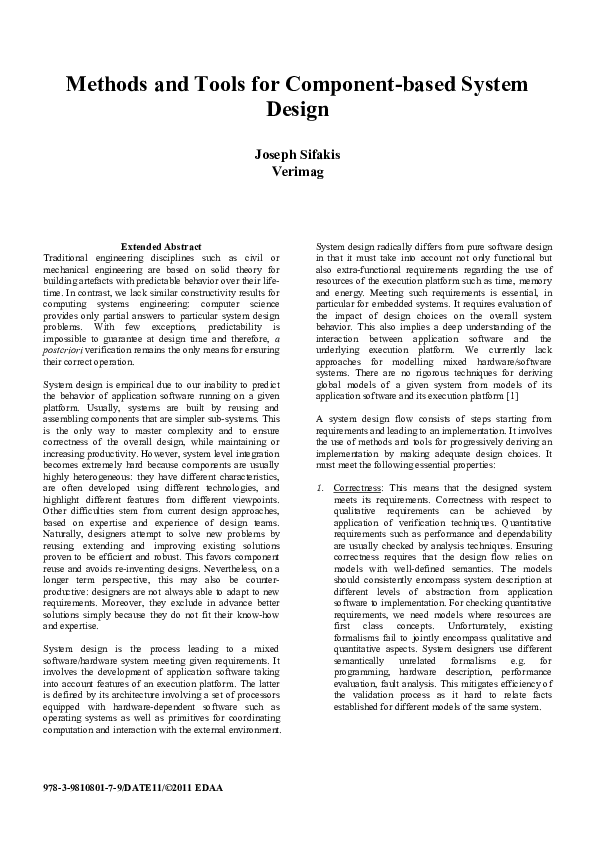 (PDF) Methods and tools for component-based system design
