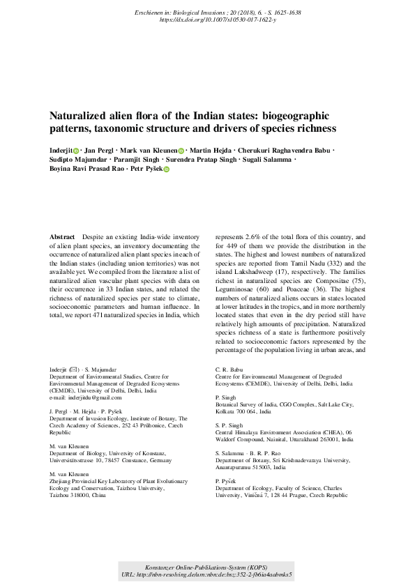 (PDF) Naturalized alien flora of the Indian states: biogeographic ...
