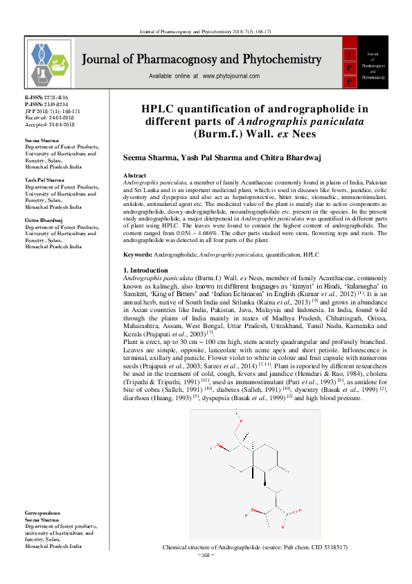 (PDF) HPLC quantification of andrographolide in different parts of Andrographis paniculata ...