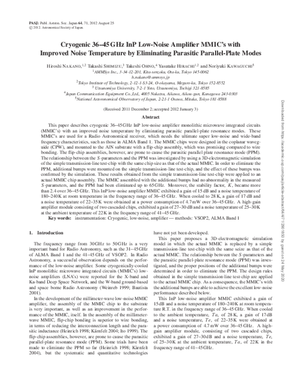 (PDF) Cryogenic 36-45 GHz InP Low-Noise Amplifier MMIC's with Improved ...