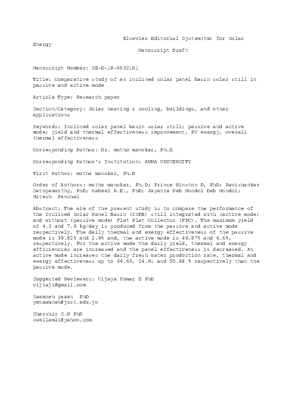 (PDF) Comparative study of an inclined solar panel basin solar still in ...