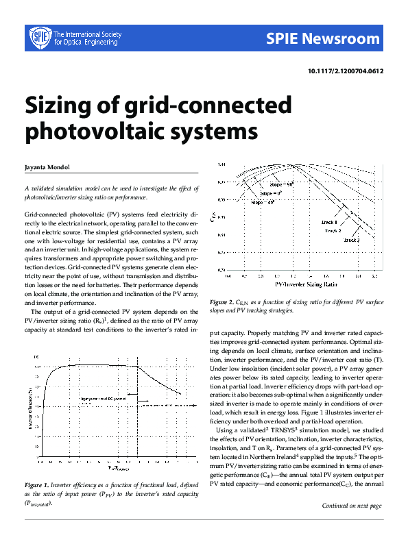 Pdf Sizing Of Grid Connected Photovoltaic
