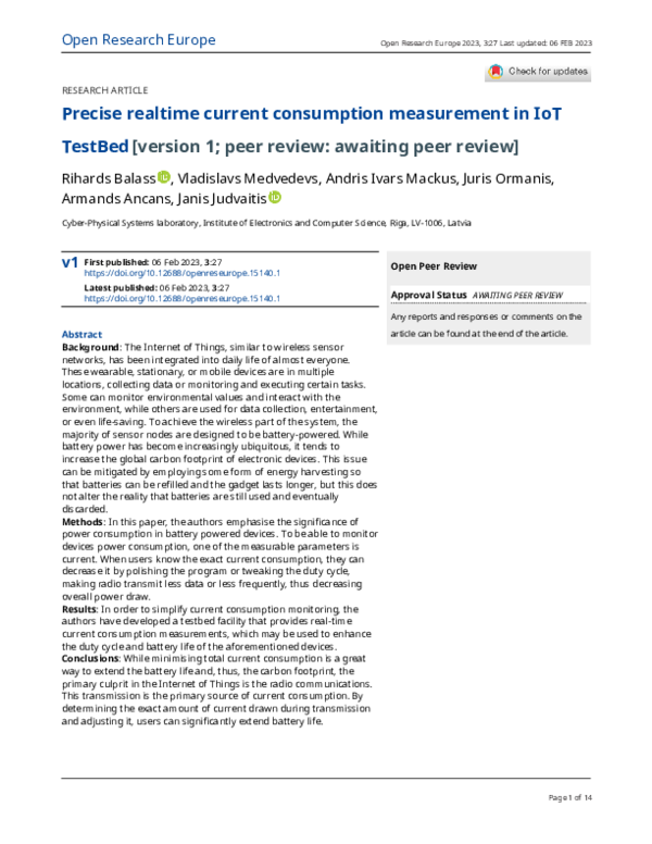 (PDF) Precise realtime current consumption measurement in IoT TestBed