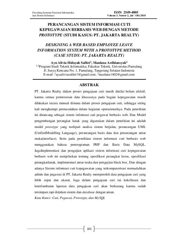(PDF) Perancangan Sistem Informasi Cuti Kepegawaian Berbasis Web dengan Metode Prototype (Studi ...