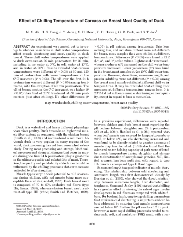 (PDF) Effect of Chilling Temperature of Carcass on Breast Meat Quality ...