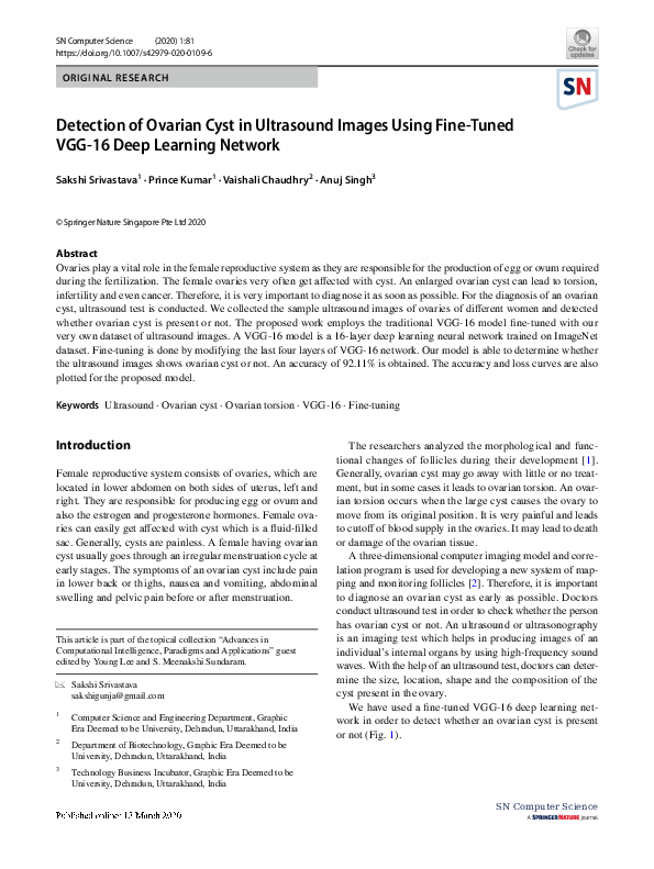 (PDF) Detection of Ovarian Cyst in Ultrasound Images Using Fine-Tuned VGG-16 Deep Learning Network