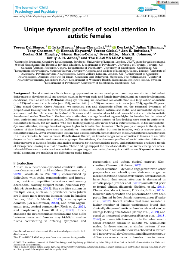 (PDF) Unique dynamic profiles of social attention in autistic females