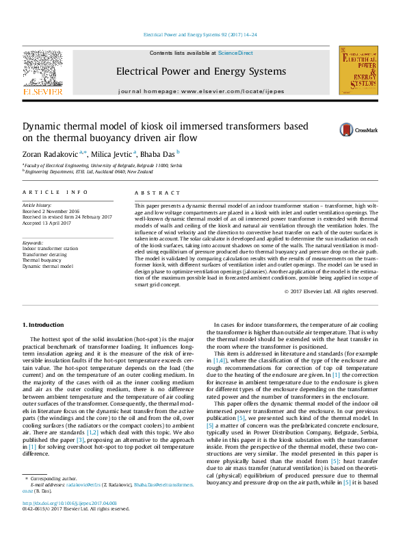(PDF) Dynamic thermal model of kiosk oil immersed transformers based on the thermal buoyancy ...