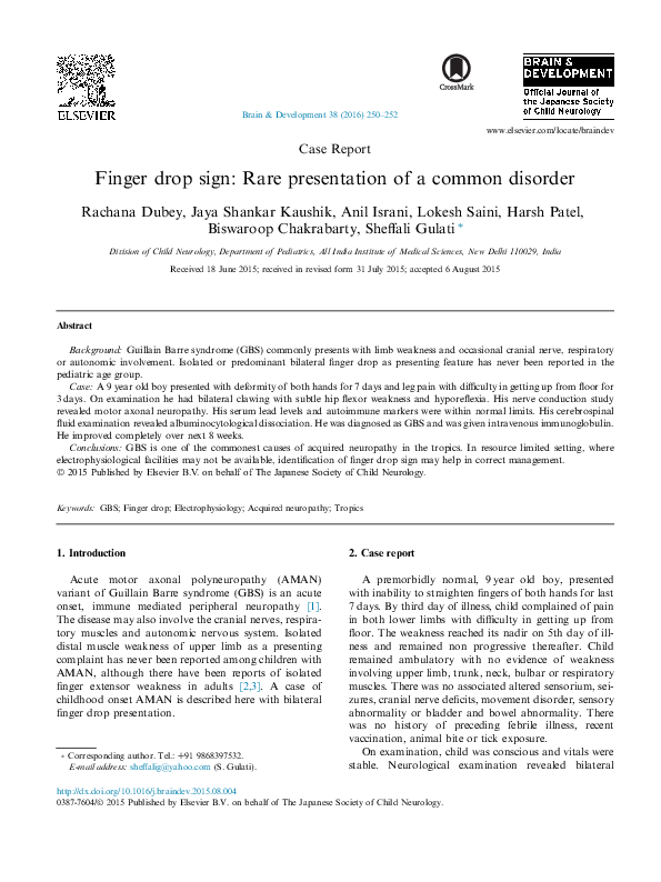 (PDF) Finger drop sign: Rare presentation of a common disorder