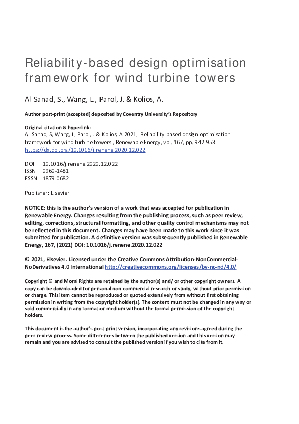 Pdf Reliability Based Design Optimisation Framework For Wind Turbine Towers