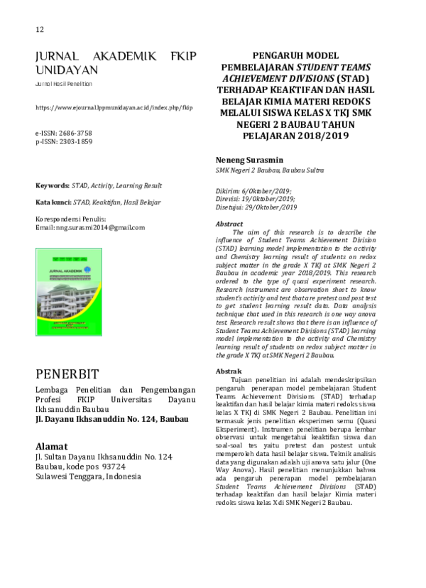(PDF) Pengaruh Model Pembelajaran Student Teams-Achievement Divisions Terhadap Hasil Belajar ...