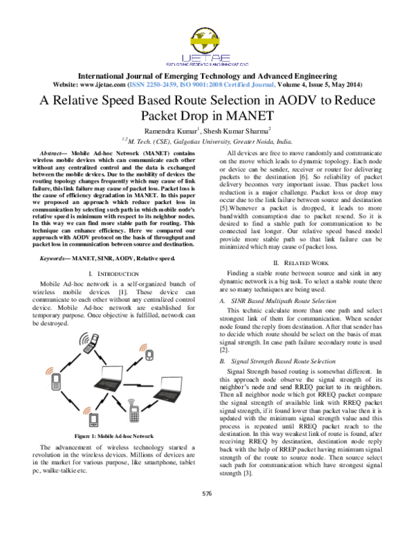 (PDF) A Relative Speed Based Route Selection in AODV to Reduce Packet ...
