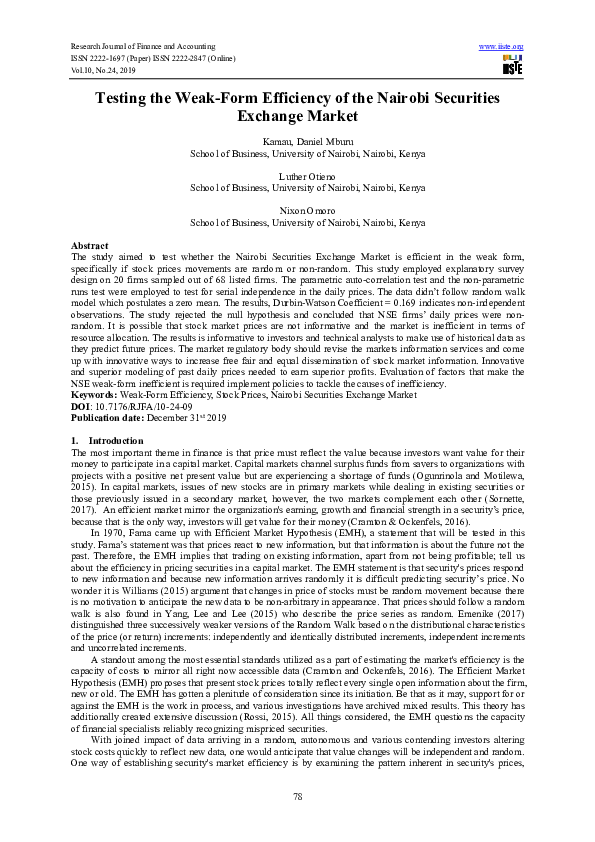 (PDF) Testing the Weak-Form Efficiency of the Nairobi Securities ...
