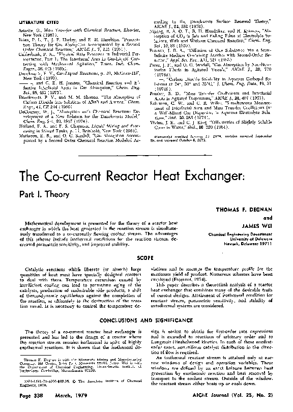 (PDF) The co-current reactor heat exchanger: Part I. Theory | James Wei ...