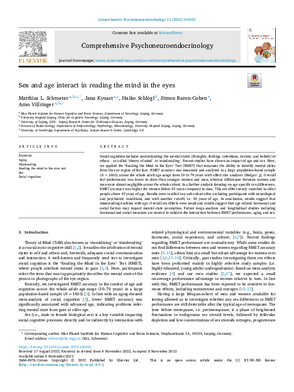 (PDF) Schroeter Sex and age interact in reading the mind in the eyes