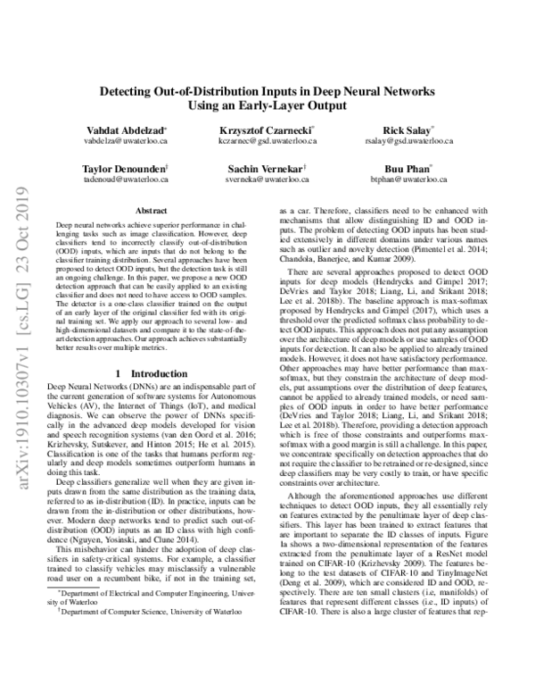 (PDF) Detecting Out-of-Distribution Inputs in Deep Neural Networks Using an Early-Layer Output