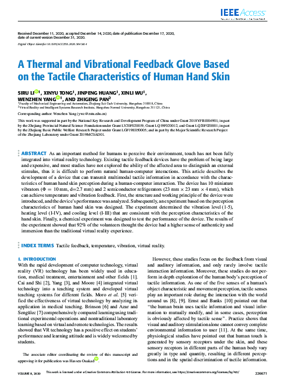 (PDF) A Thermal and Vibrational Feedback Glove Based on the Tactile ...