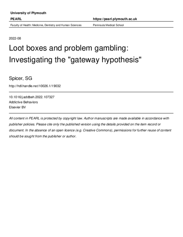 (PDF) Loot boxes and problem gambling: Investigating the “gateway ...
