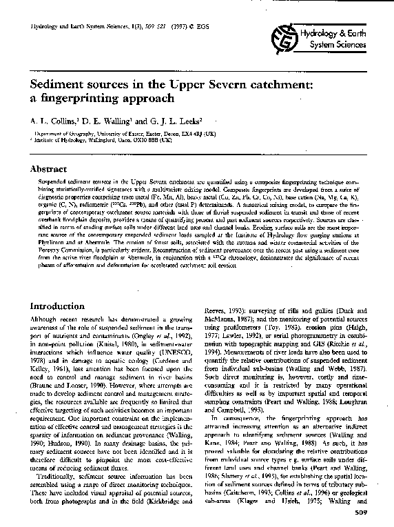 (PDF) Sediment sources in the Upper Severn catchment: a fingerprinting ...