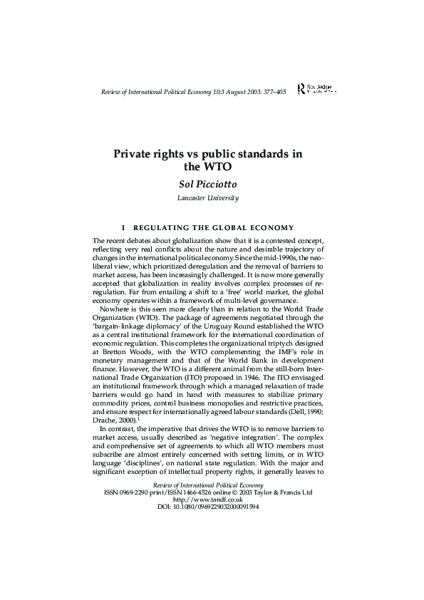 (PDF) Private rights vs public standards in the WTO