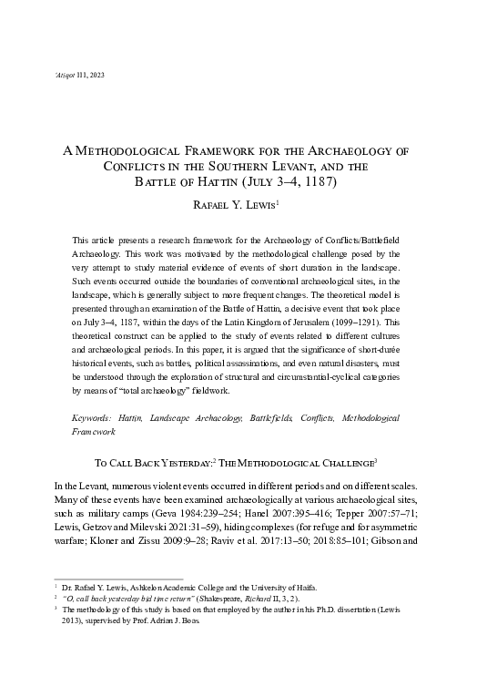 (PDF) A Methodological Framework for the Archaeology of Conflicts in ...